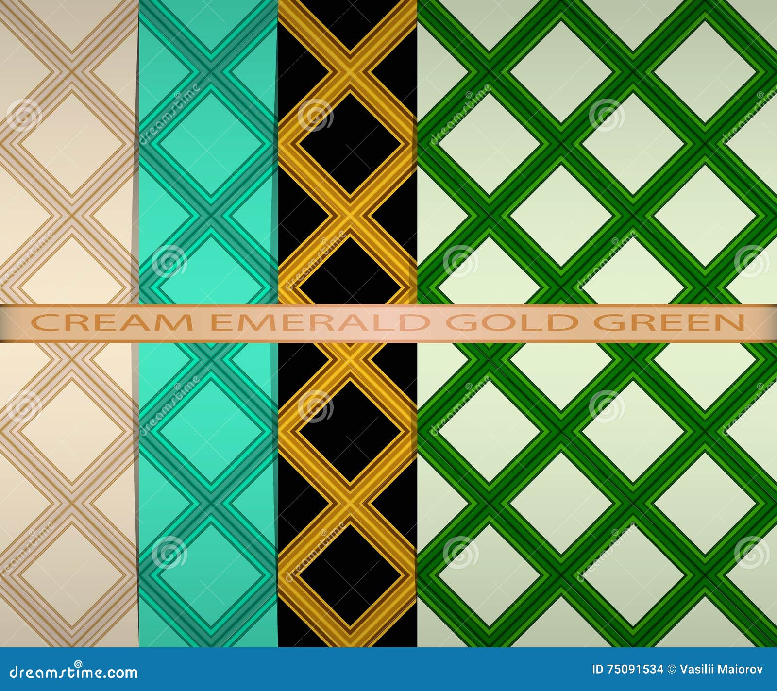 Set Colored Square Pattern. Cream, Emerald, Gold, Green Stock Vector ...