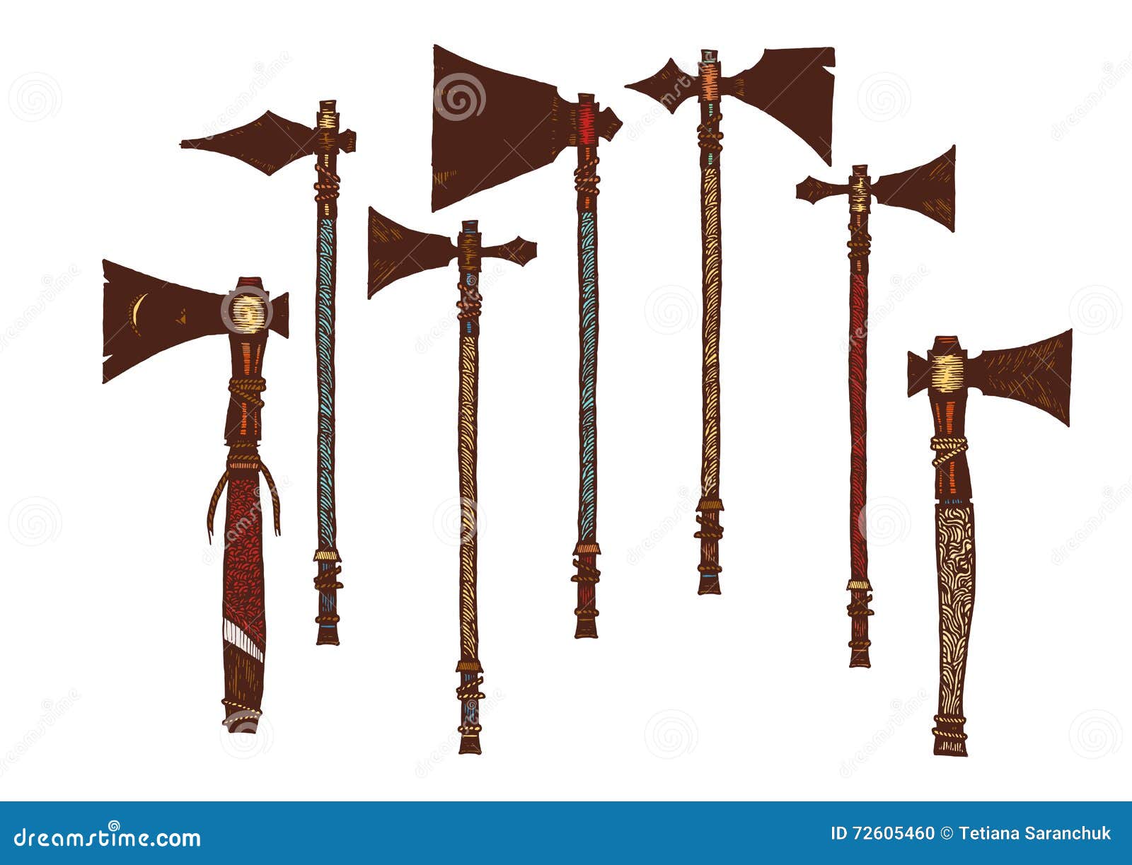 Set of 7 Colored Tomahawks. Isolated. Stock Vector - Illustration of ...