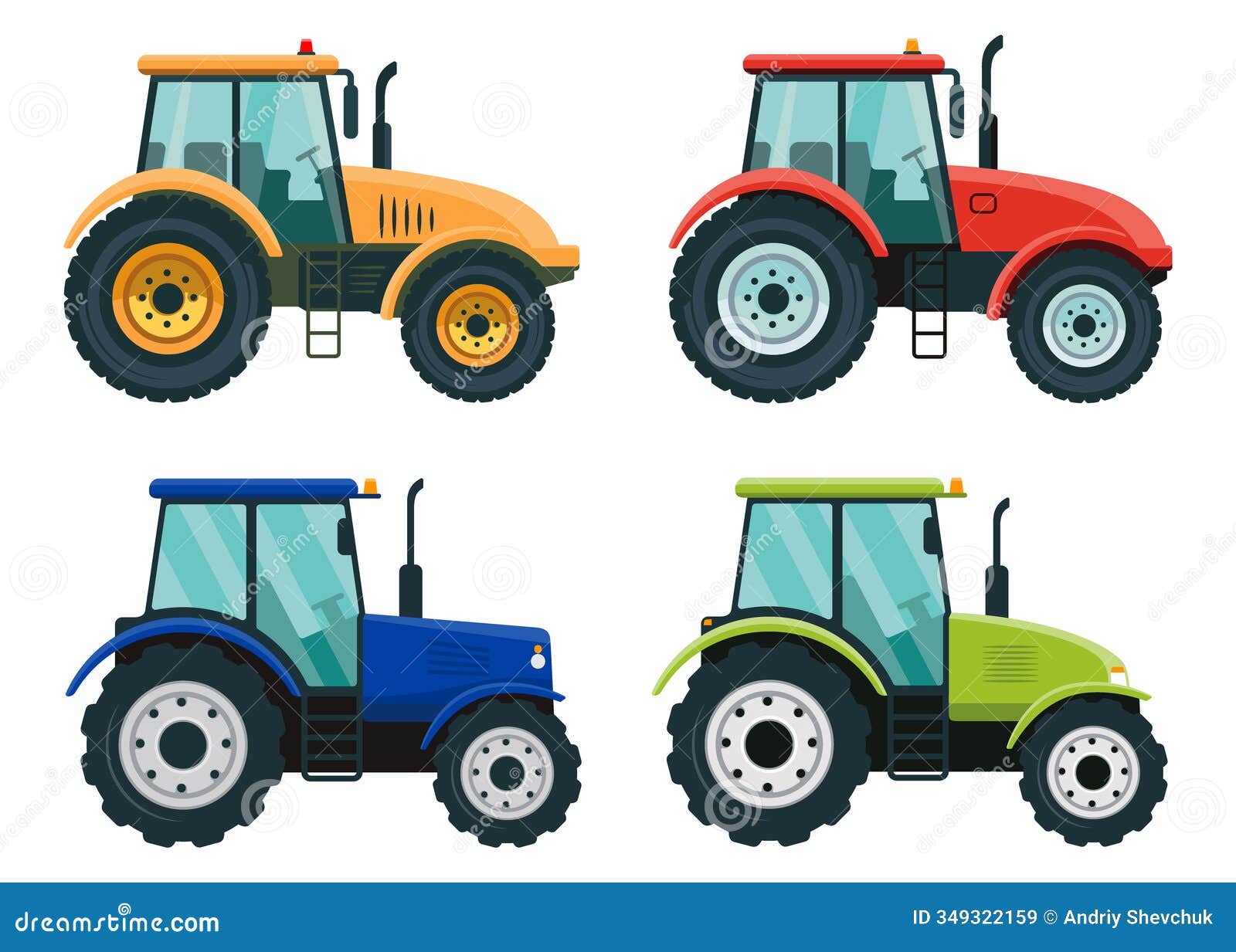 Set of Colored Tractors on a White Background. Stock Vector ...
