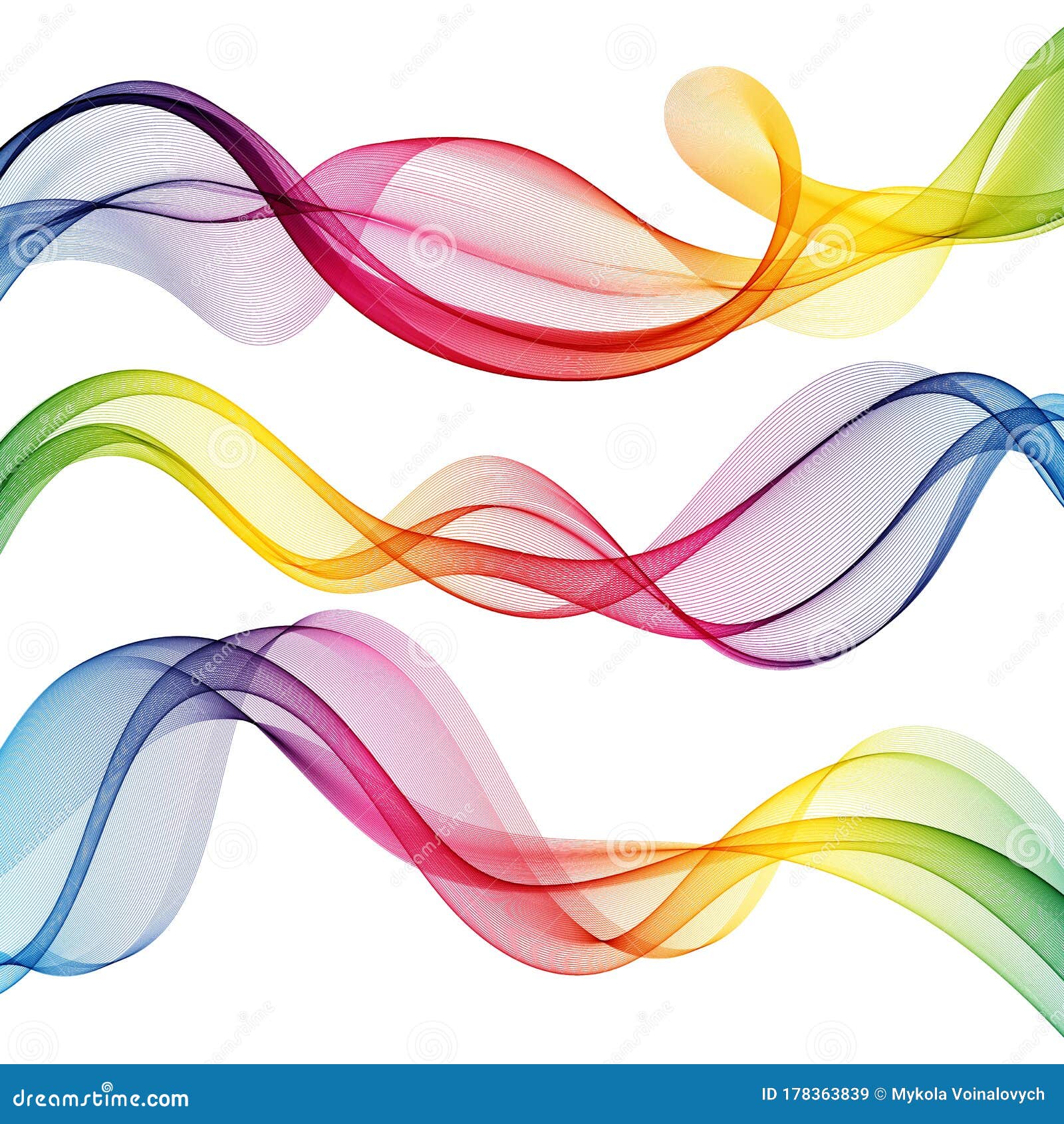 Set of Colored Transparent Waves. Rainbow Vector Wavy Waves. Design ...
