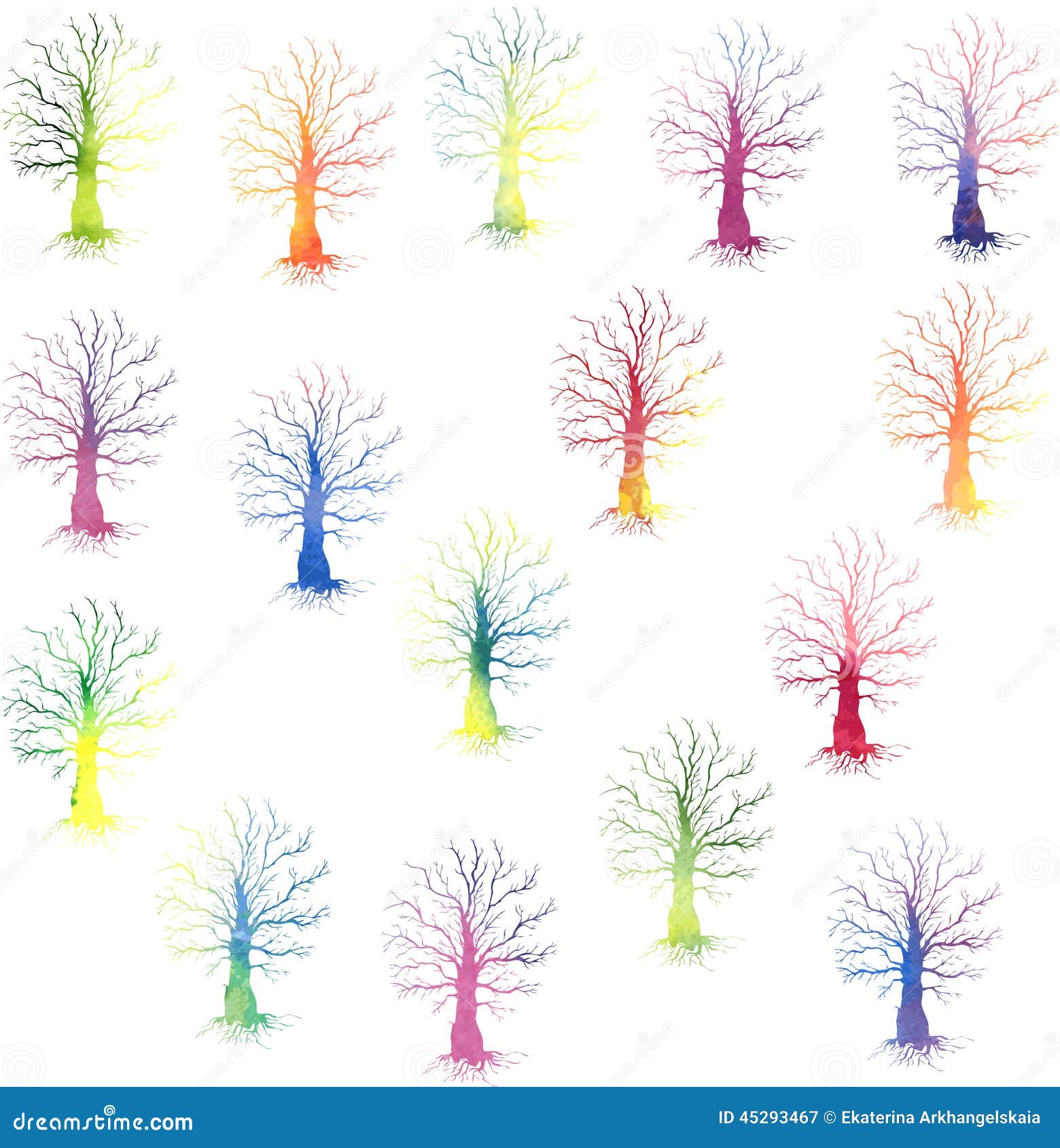 Set of Colored Trees Silhouettes Stock Vector - Illustration of birch ...