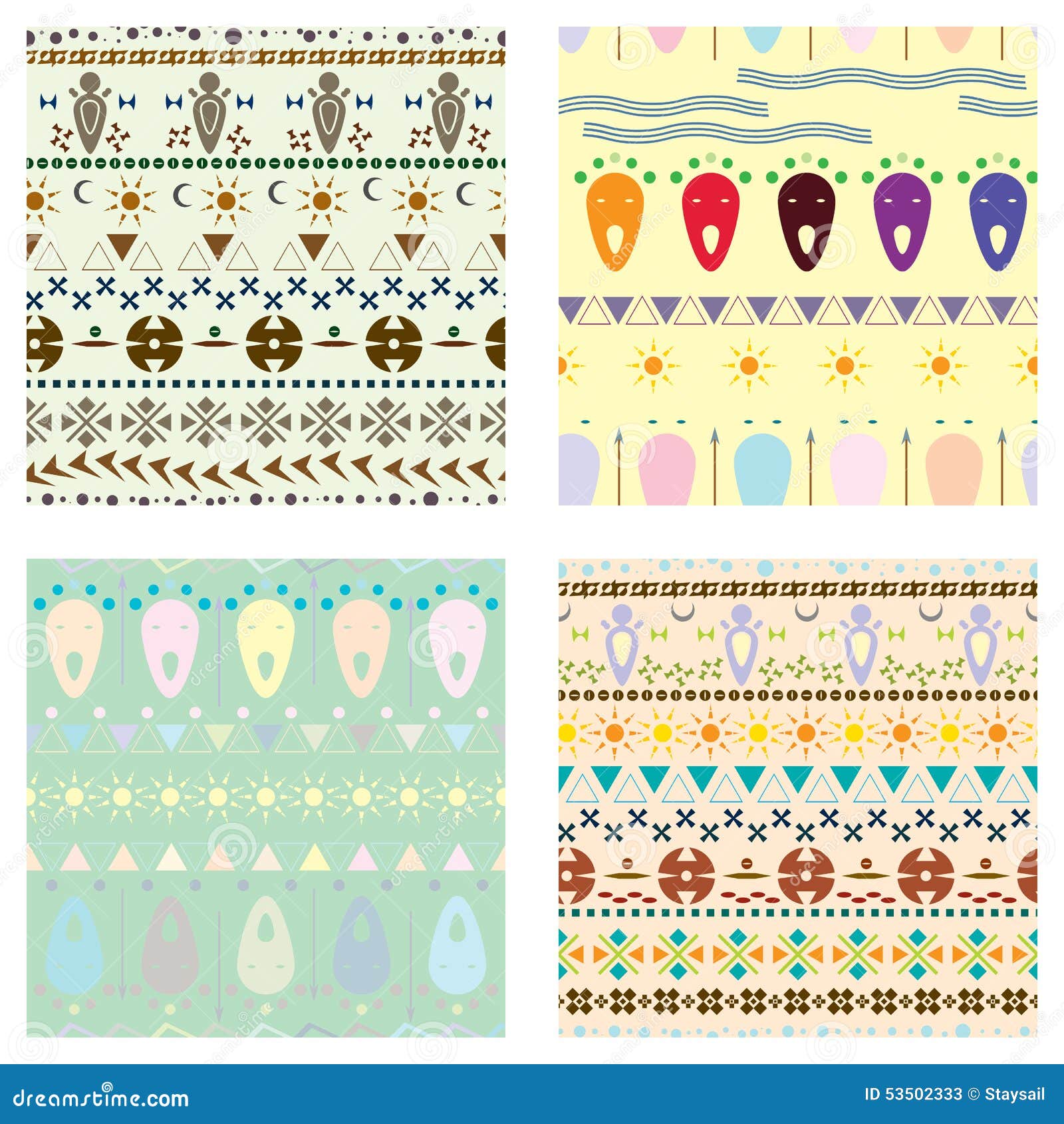Set of Colored Tribal Pattern Stock Vector - Illustration of never ...