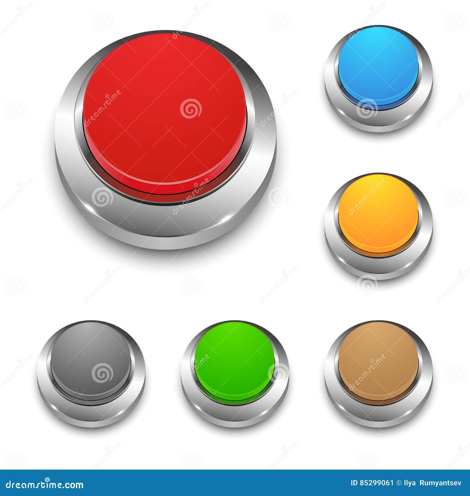 Set of Colored Vector 3d Round Web Buttons with Metal Frame Stock ...