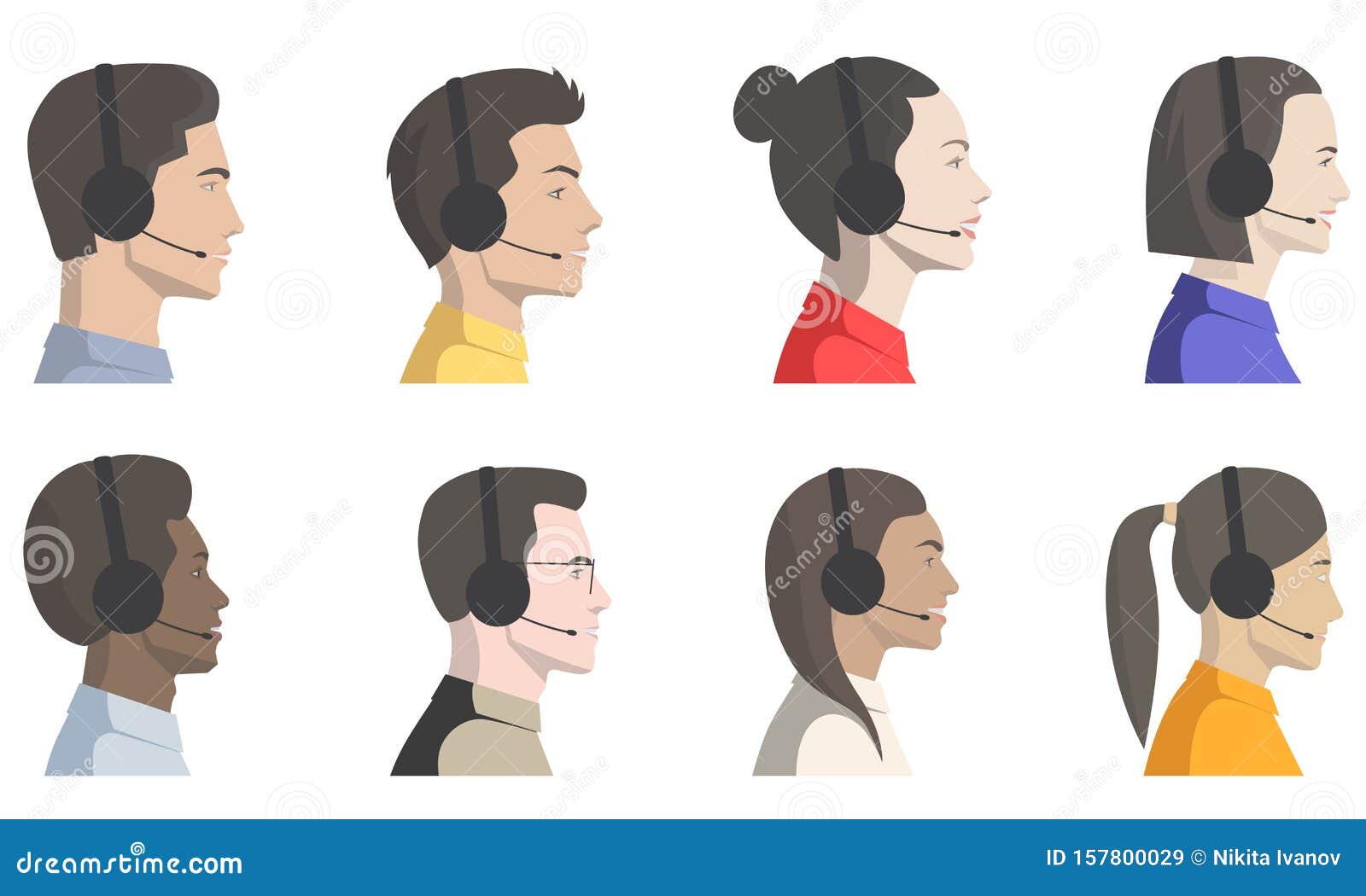 Set of Vector Illustrations with Side View of a Faces of a Beautiful ...