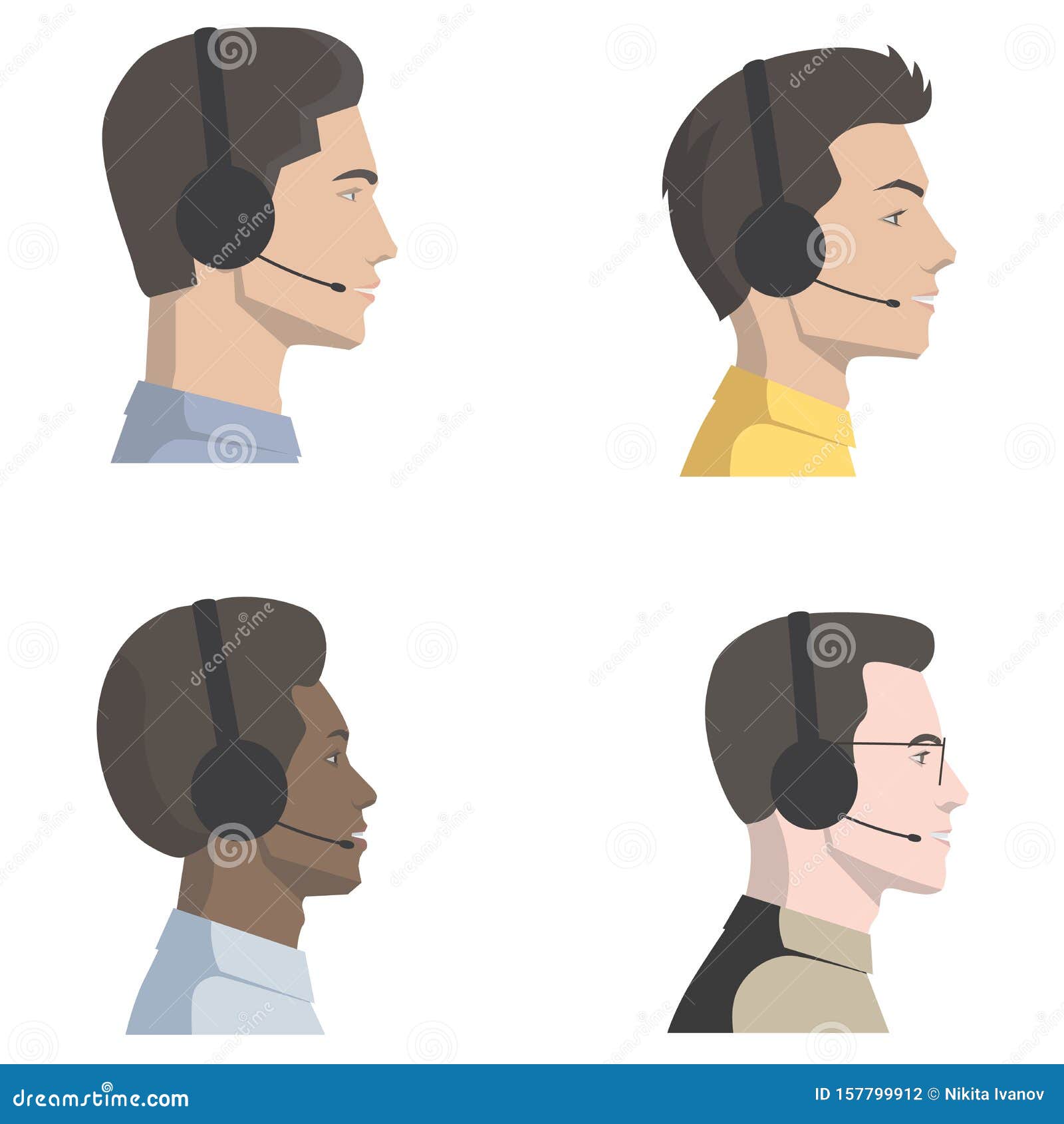 Set of Vector Illustrations with Side View of a Faces of a Handsome Men ...