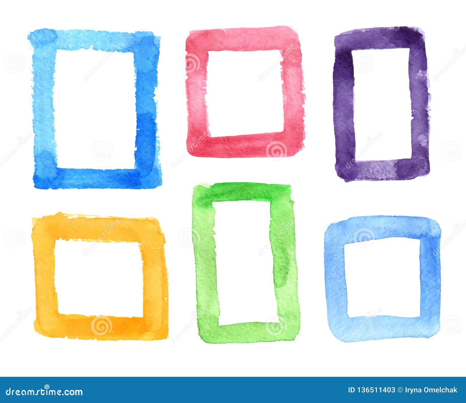 Watercolor Frames With Paint Brush Strokes Vector Set. Stock Photo ...
