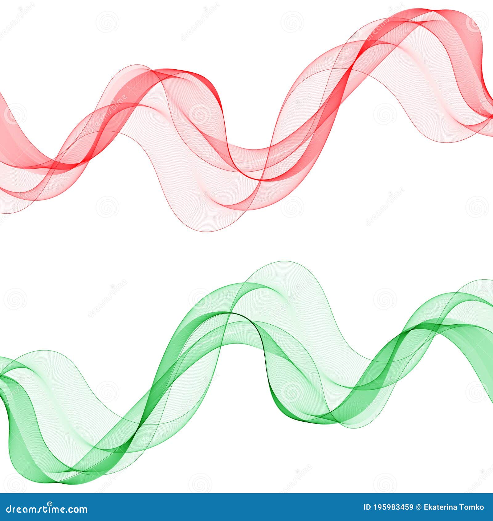 Set of Colored Waves. Green and Red Lines. Abstract Vector Layout. Eps ...
