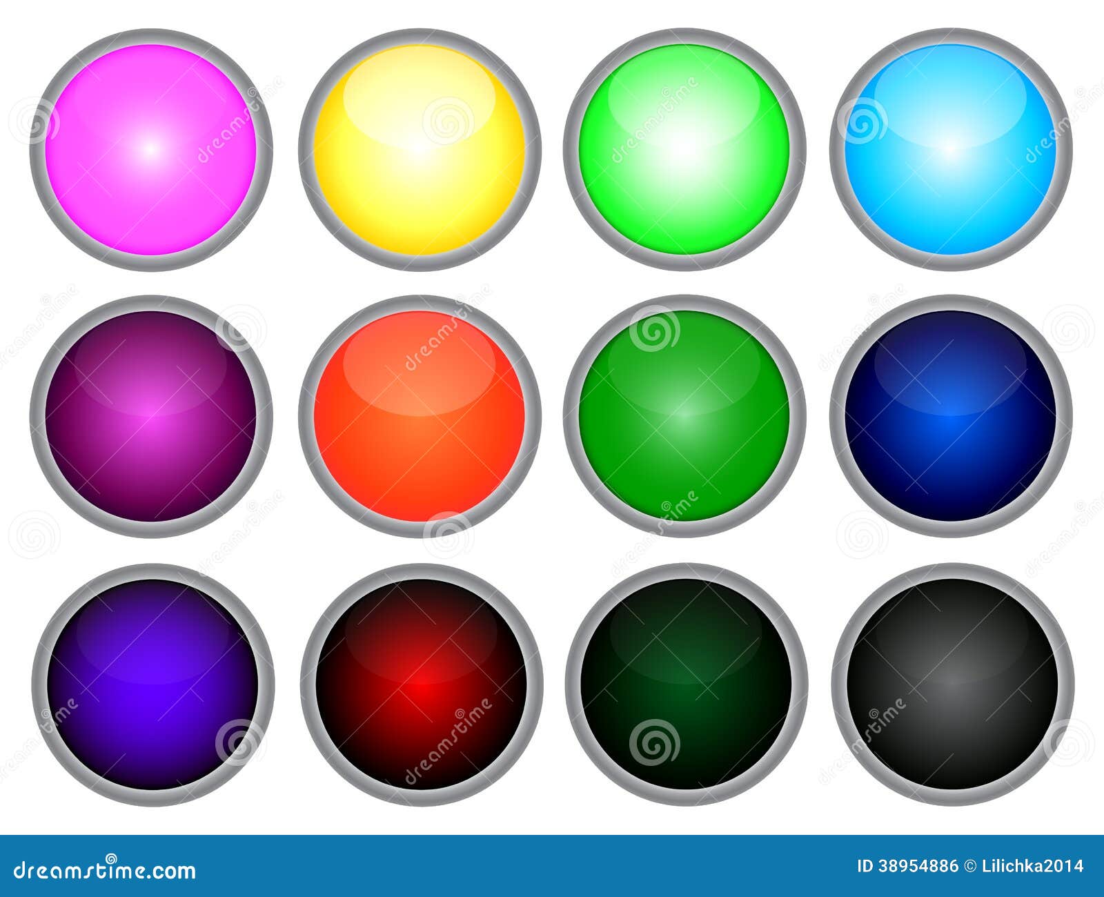 Set of colored web buttons stock illustration. Illustration of chrome ...