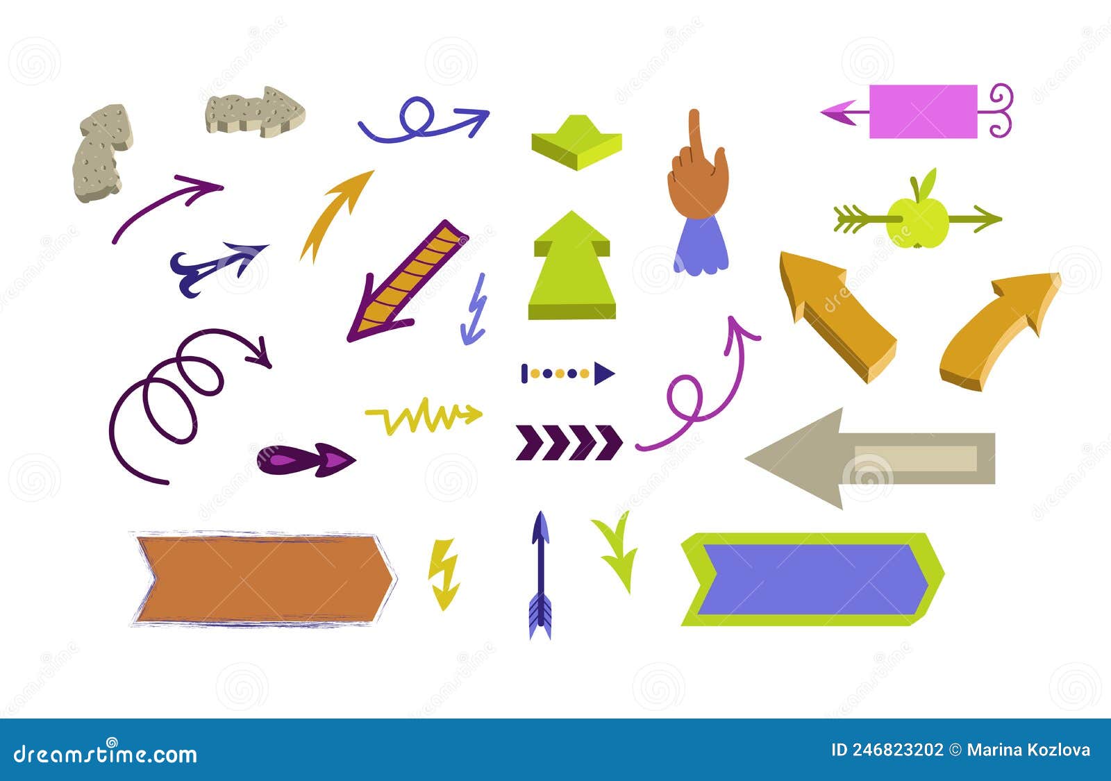 The Set of Colorful Arrows, Pointers, Cursors, Indicators Hand Drawn in ...