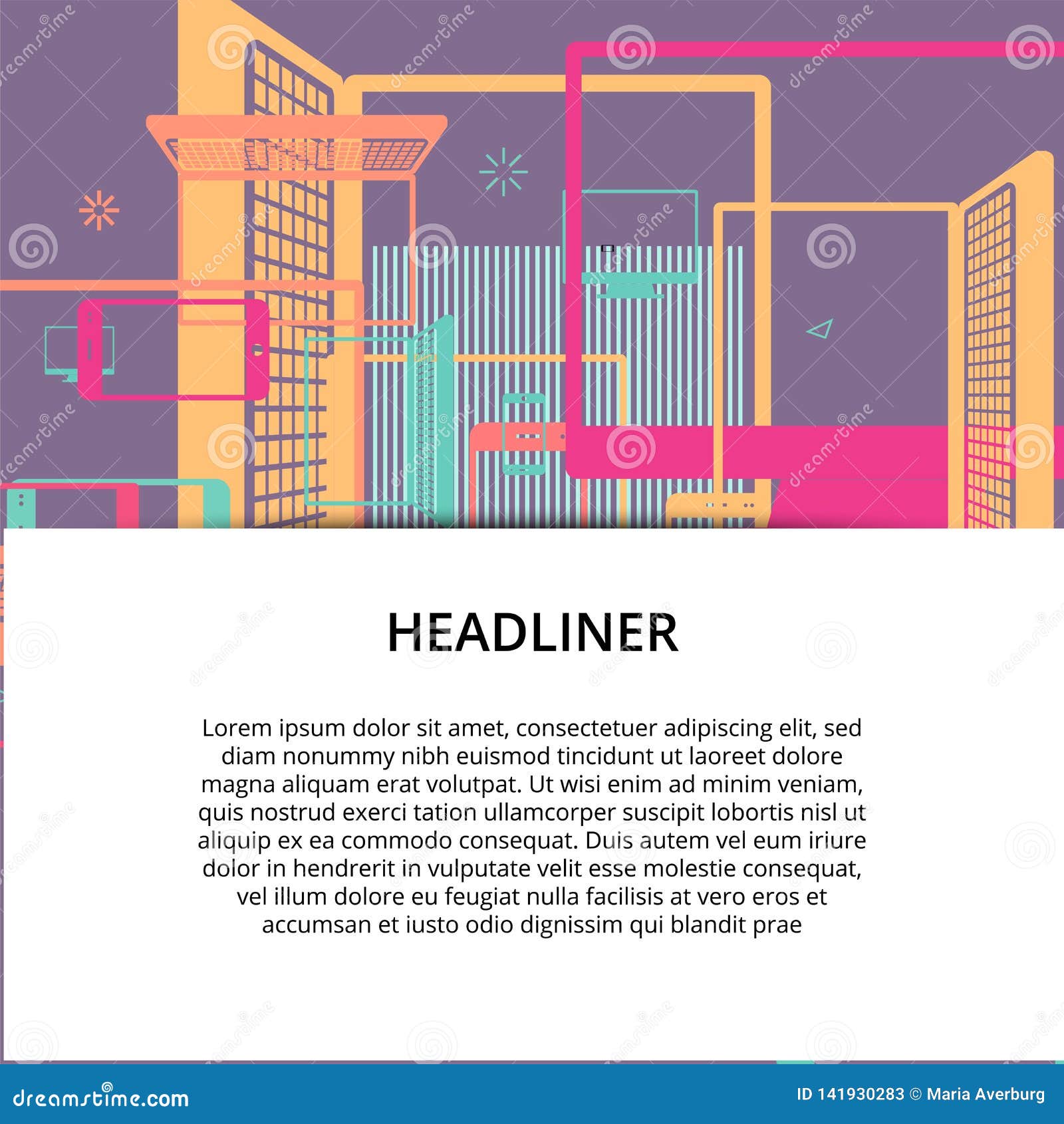 Set of Colorful Banners with Smartphones, Laptops, Computer Monitors ...