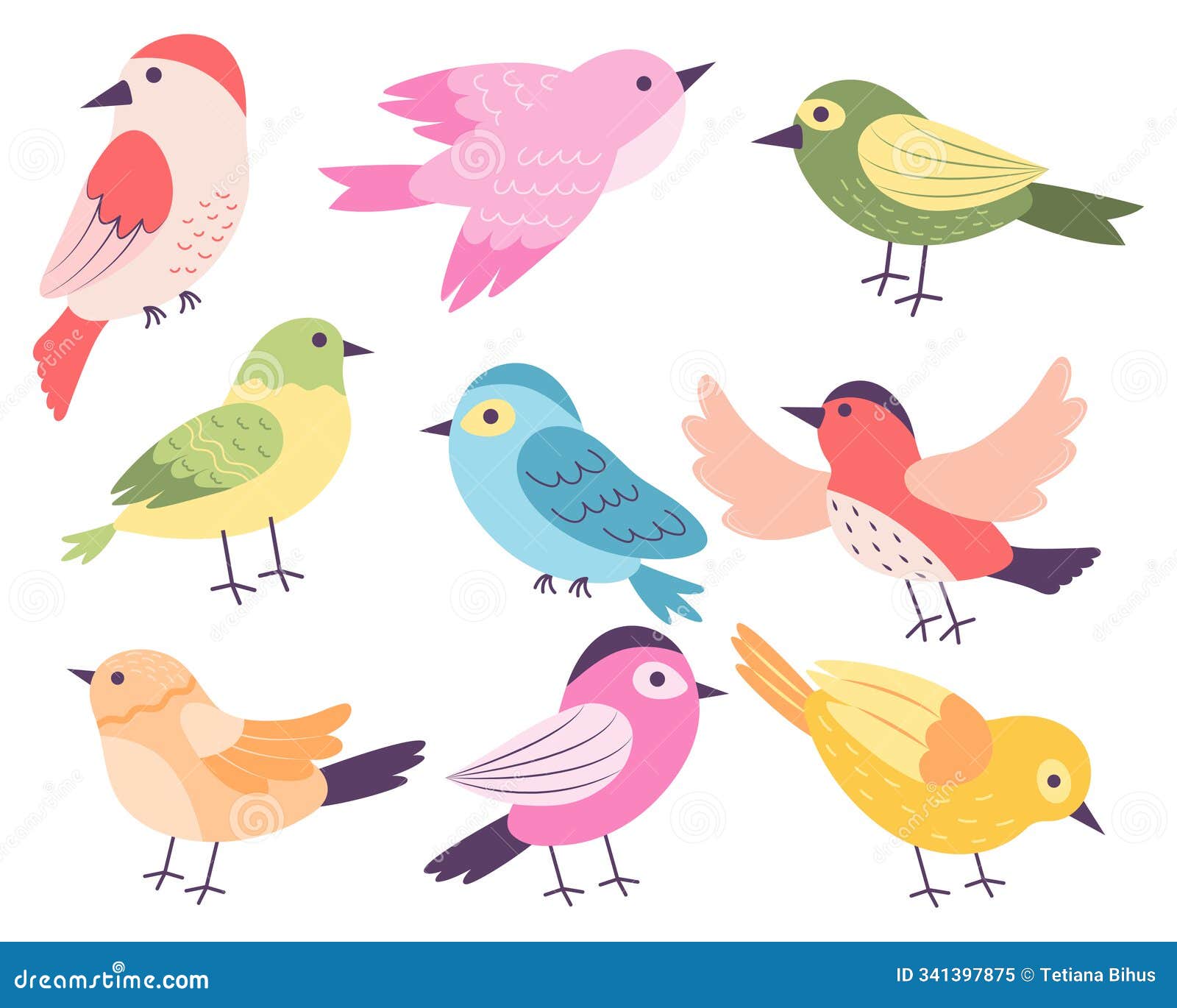 Set of Colorful Birds. Vector Stock Illustration - Illustration of ...