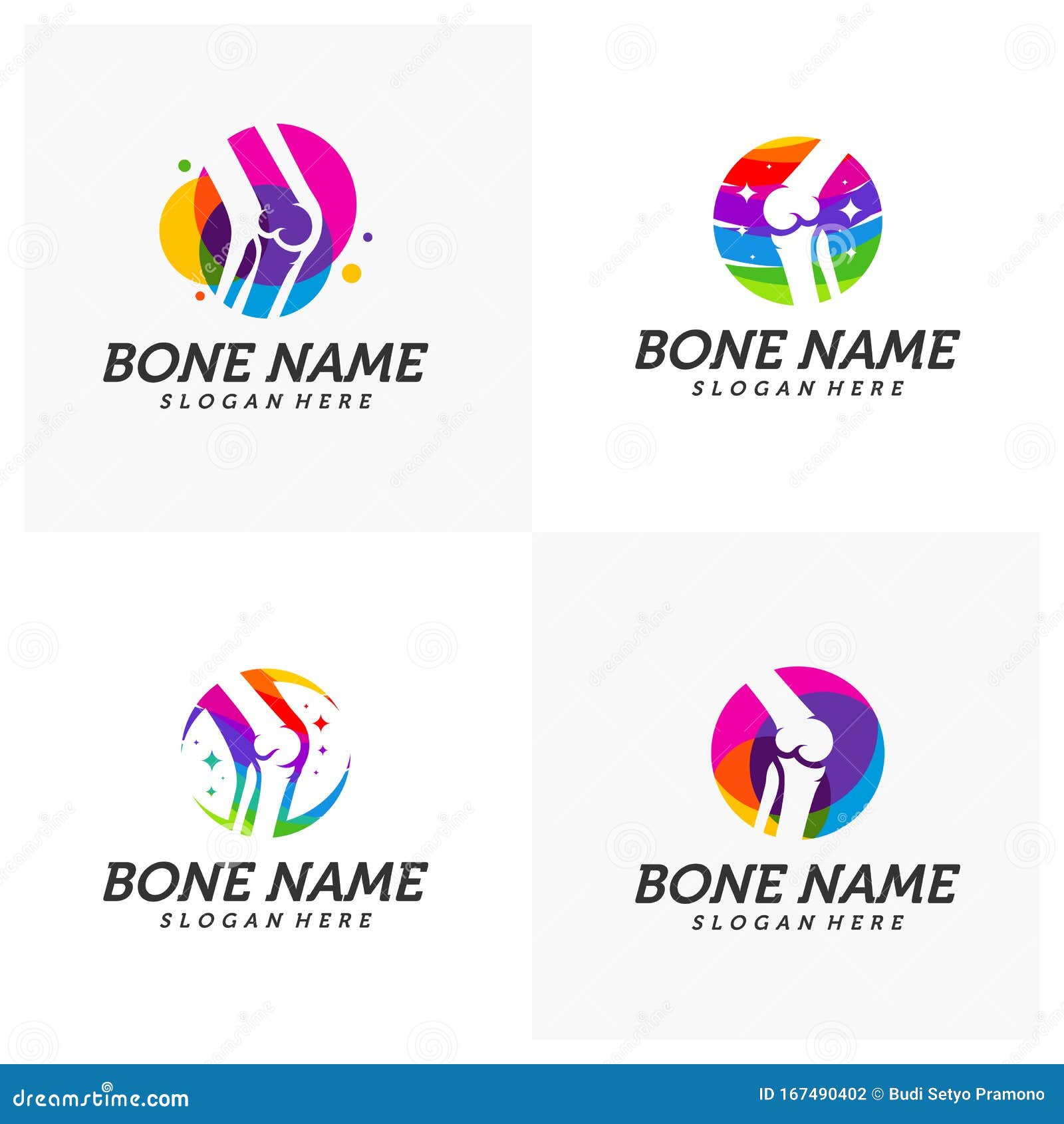 Set of Colorful Bone Logo Design Vector, Knee Logo Designs Template ...