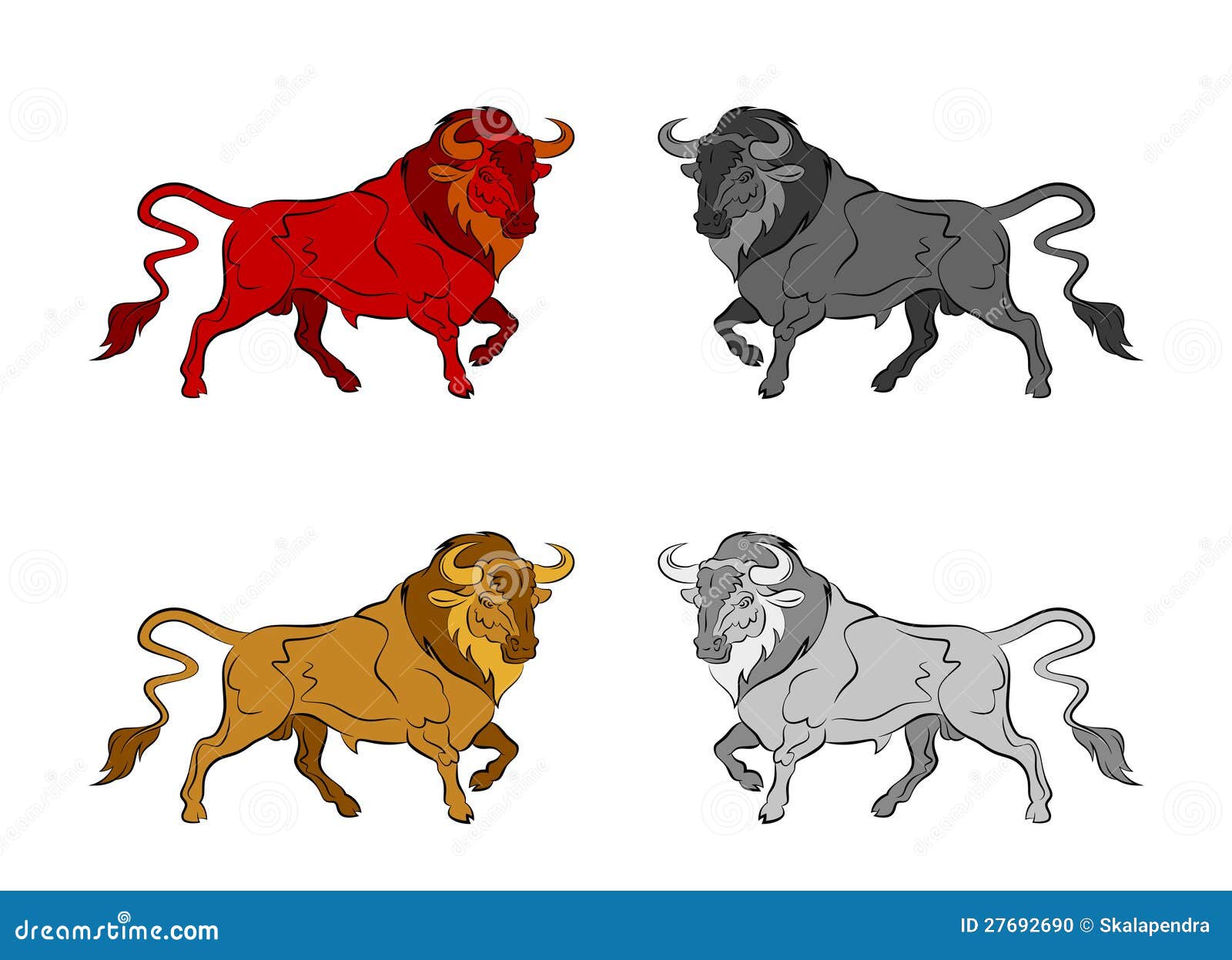 Set of colorful bulls stock vector. Illustration of brawny - 27692690