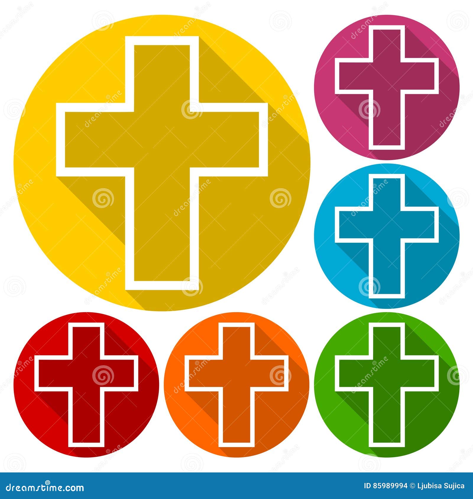 Set of Colorful Buttons Icons with Cross, with Long Shadow Stock Vector ...