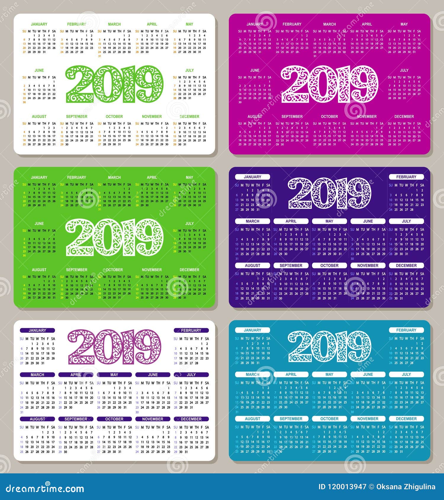 Set of Colorful Calendars 2019. Stock Illustration - Illustration of ...