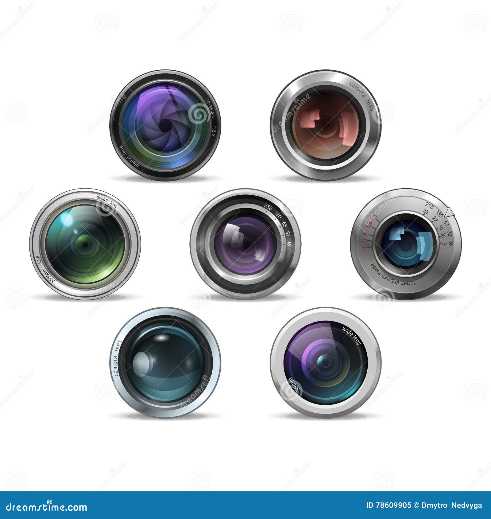 Set of Colorful Camera Photo Lenses. Vector Illustration. Stock Vector ...