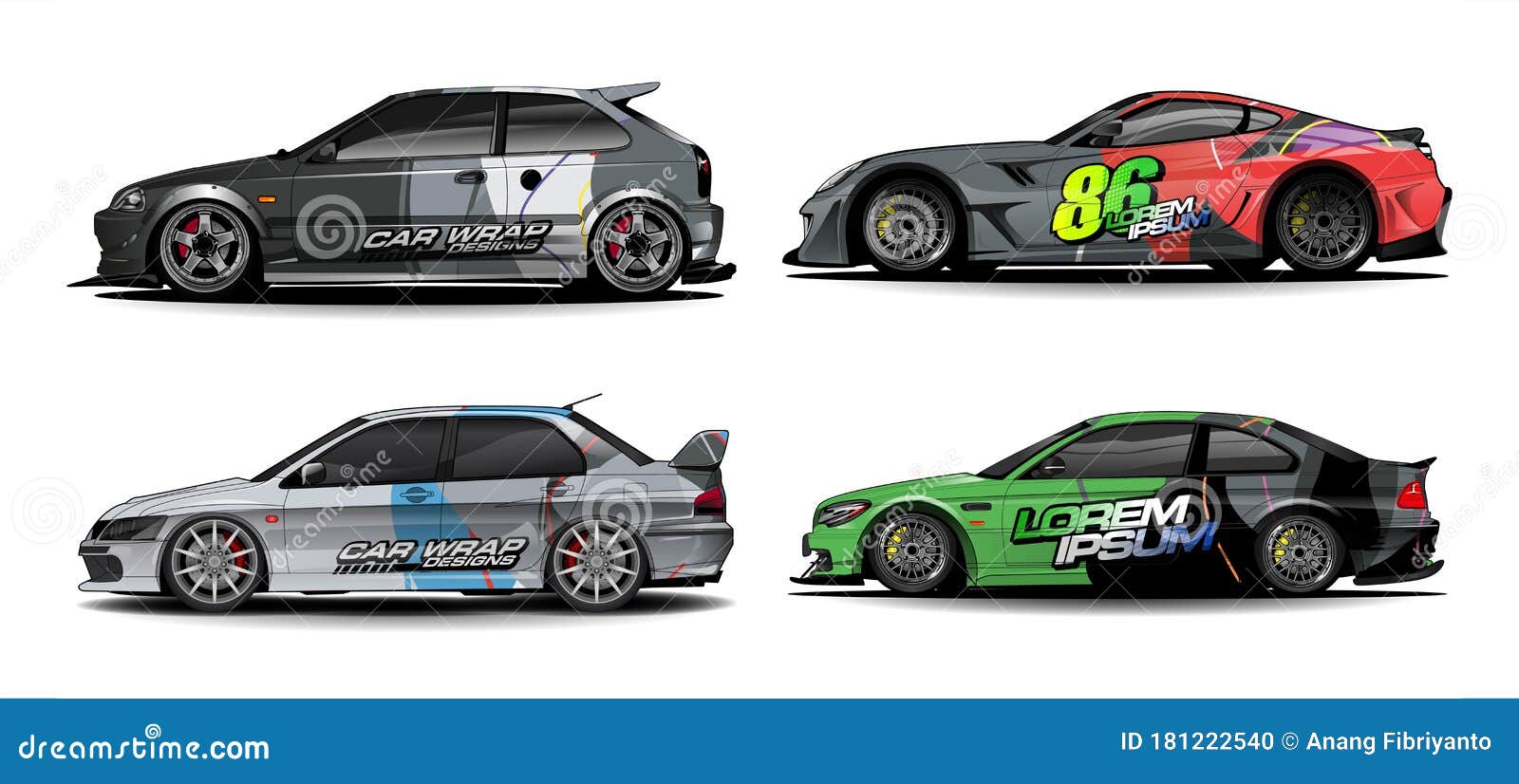 Set of Colorful Car Decal Designs Stock Vector - Illustration of mockup ...