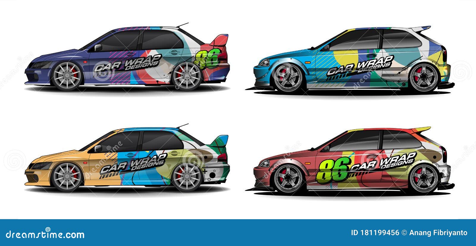 Set of Colorful Car Decals Design Stock Vector - Illustration of race ...