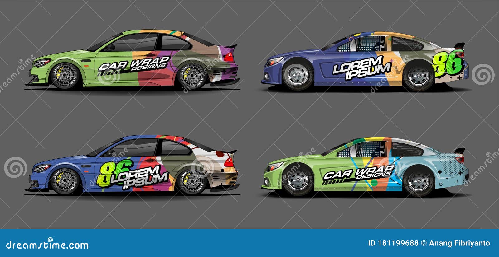 Set of Colorful Car Decals Design Stock Vector - Illustration of mockup ...