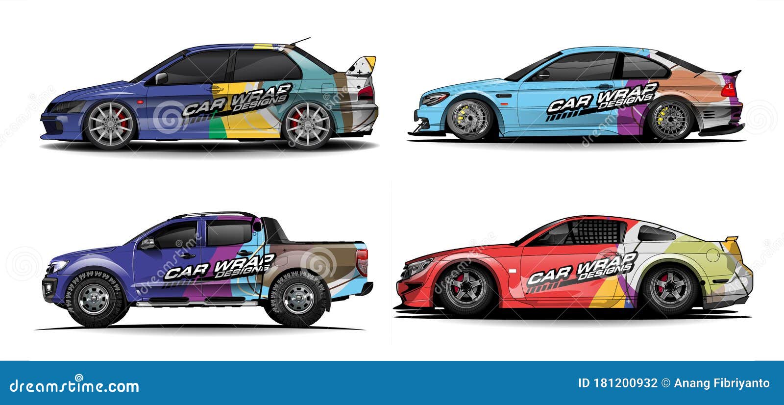 Set of Colorful Car Decals Design Stock Vector - Illustration of ...