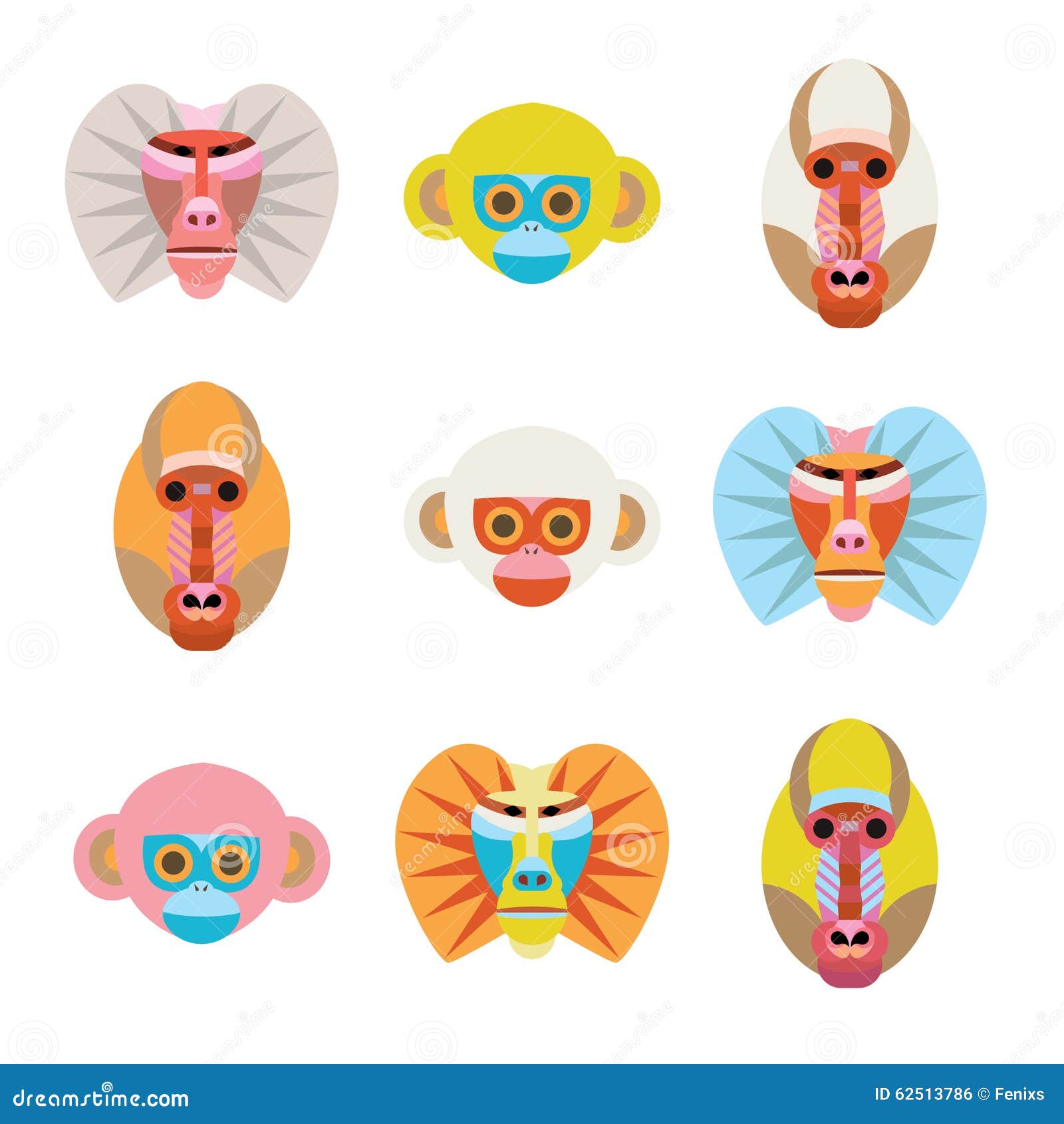 Set of Colorful Cartoon Monkey Faces. Stock Vector - Illustration of ...