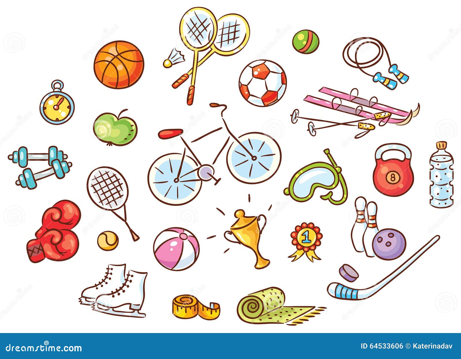 Set of Colorful Cartoon Sport Things Stock Vector - Illustration of ...