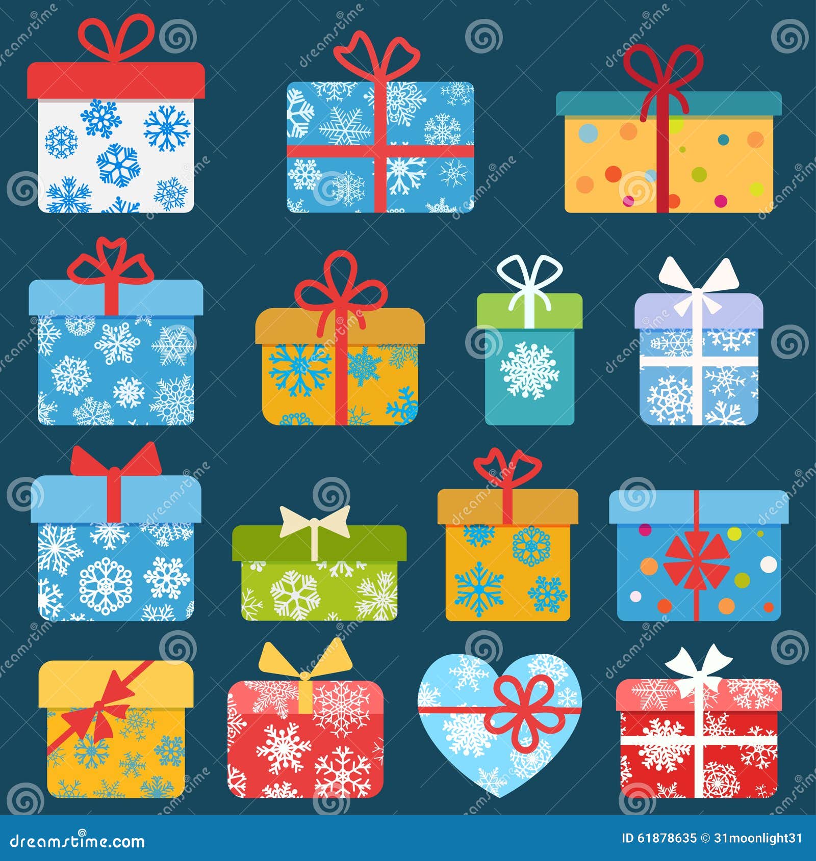 Set of Colorful Christmas Gift Boxes Stock Vector - Illustration of ...