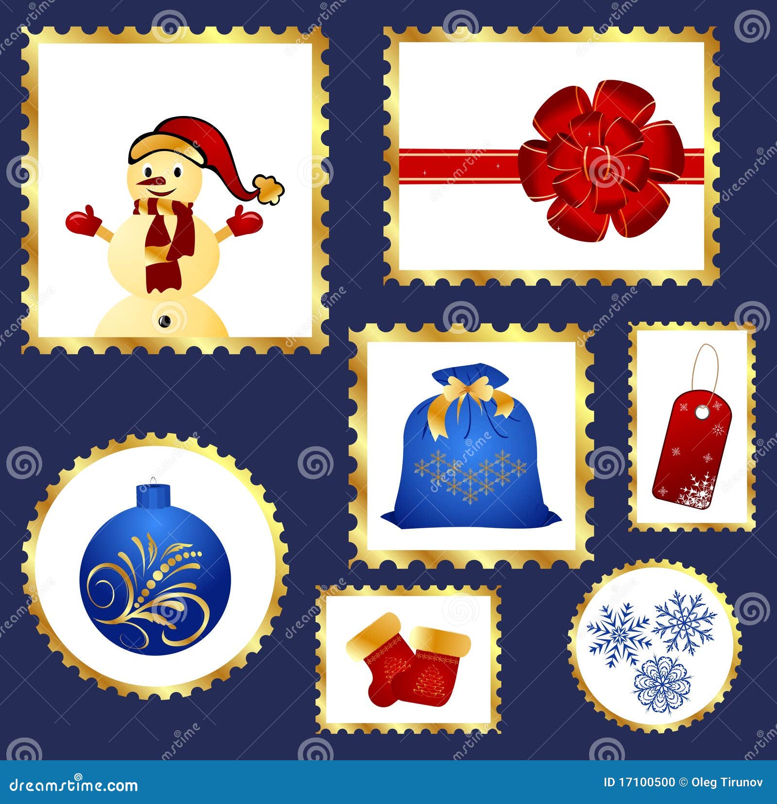 Set of Colorful Christmas Postage Stamps Stock Vector - Illustration of ...