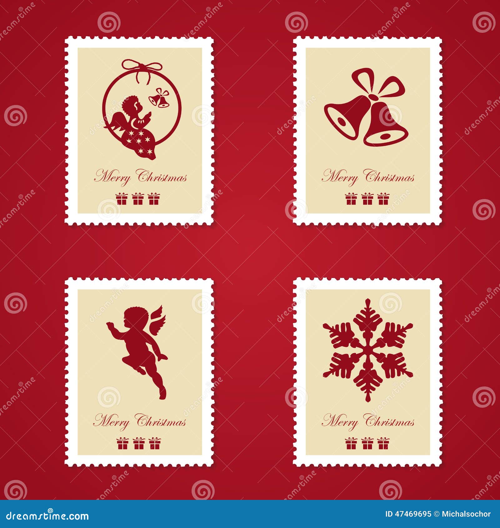 Set of Colorful Christmas Postage Stamps Stock Vector - Illustration of ...