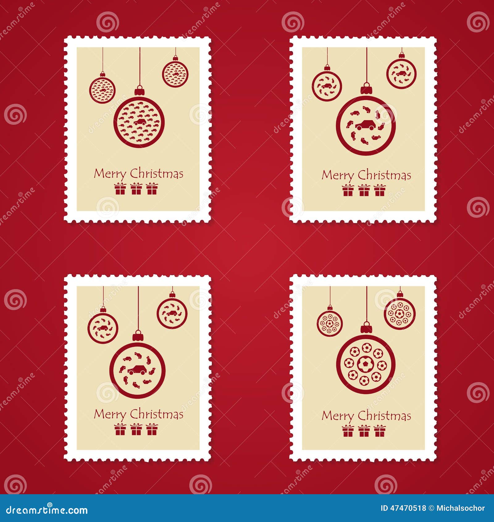 Set of Colorful Christmas Postage Stamps Stock Vector - Illustration of ...