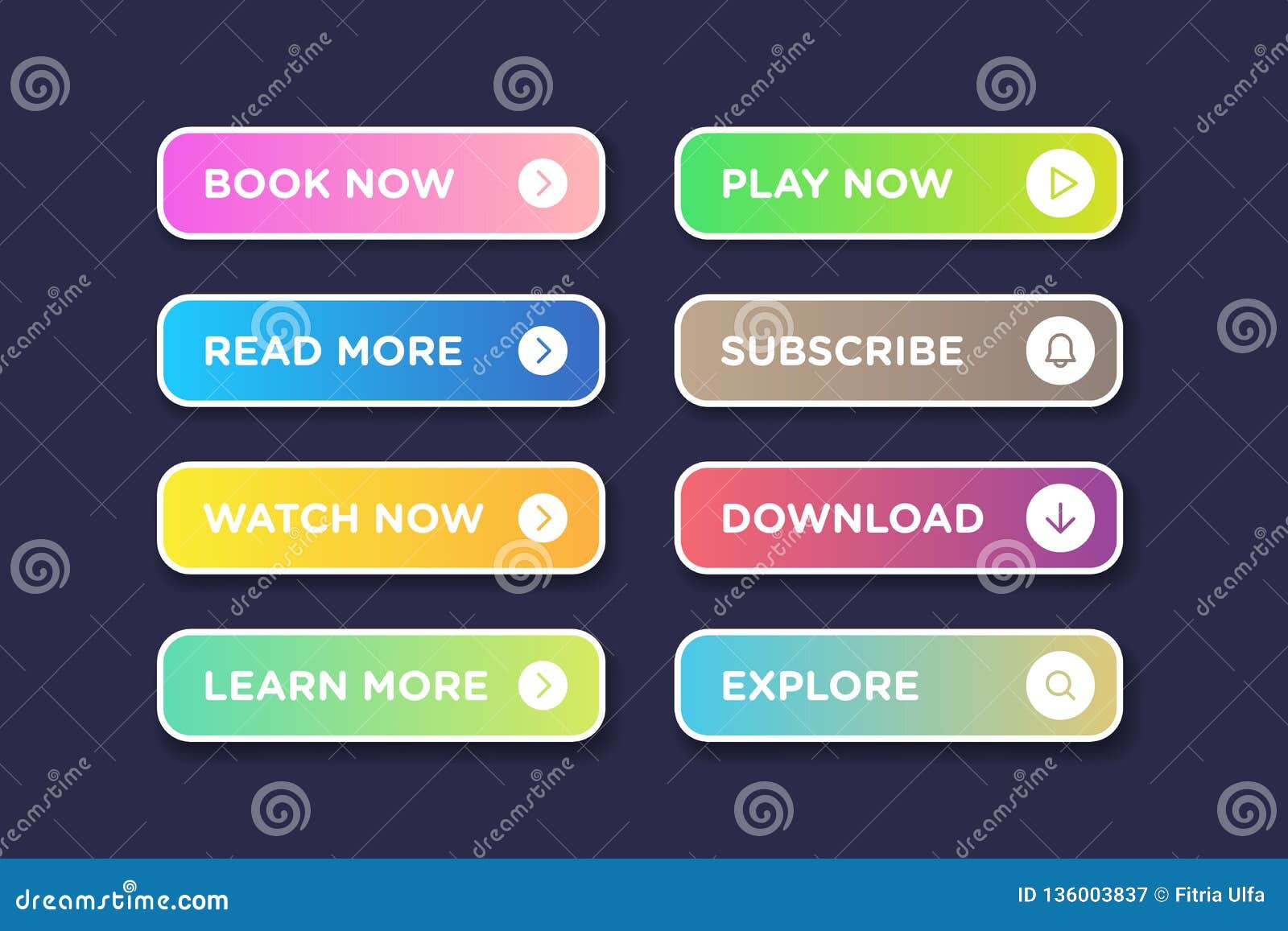 Set of Colorful Clean Style Buttons Vector Modern Material. Different ...