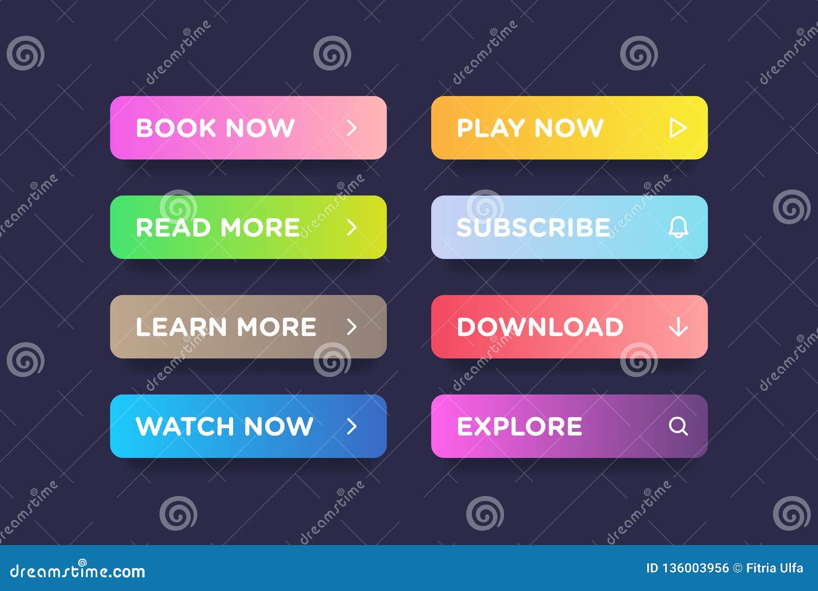 Set of Colorful Clean Style Buttons Vector Modern Material. Different ...