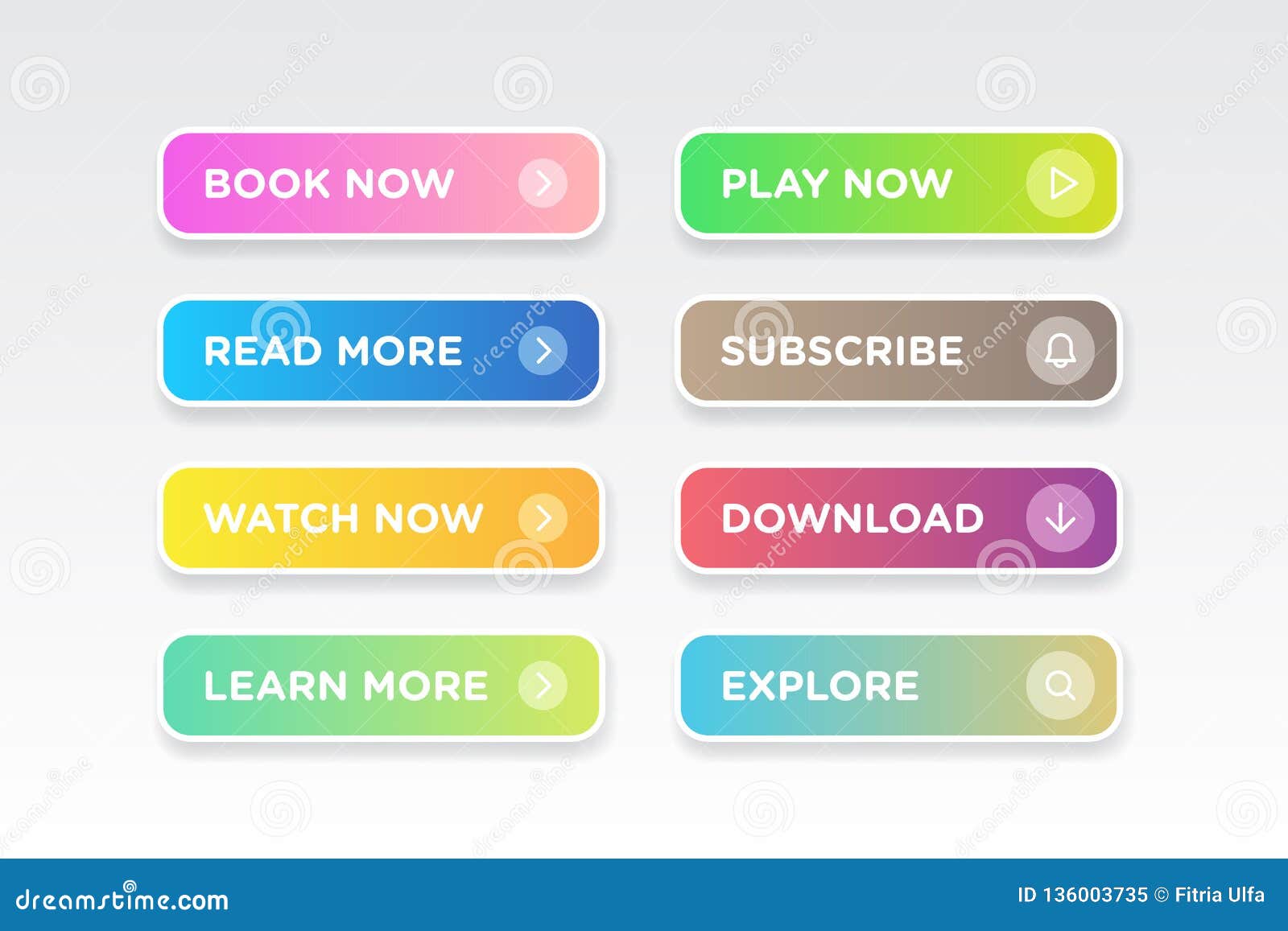 Set of Colorful Clean Style Buttons Vector Modern Material. Different ...