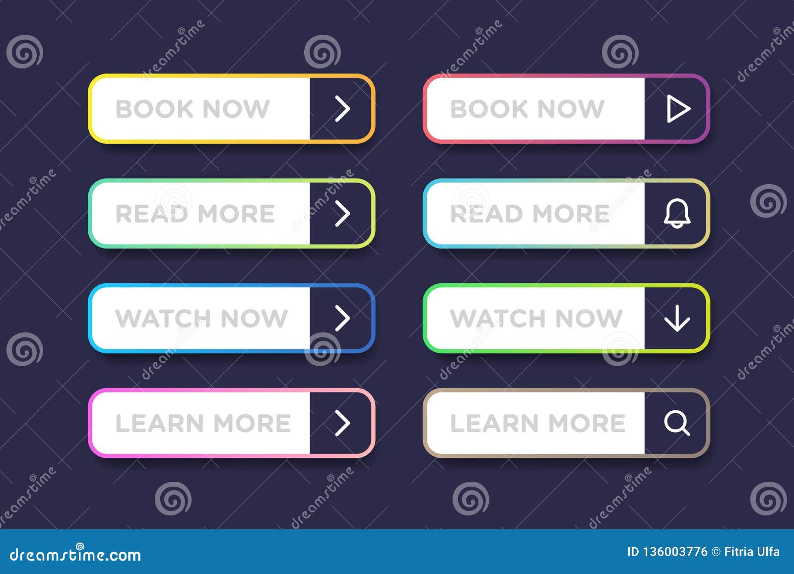 Set of Colorful Clean Style Buttons Vector Modern Material. Different ...