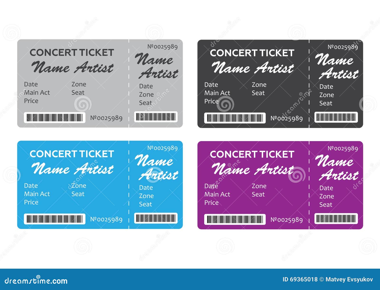 Set of Colorful Concert Tickets Stock Illustration - Illustration of ...