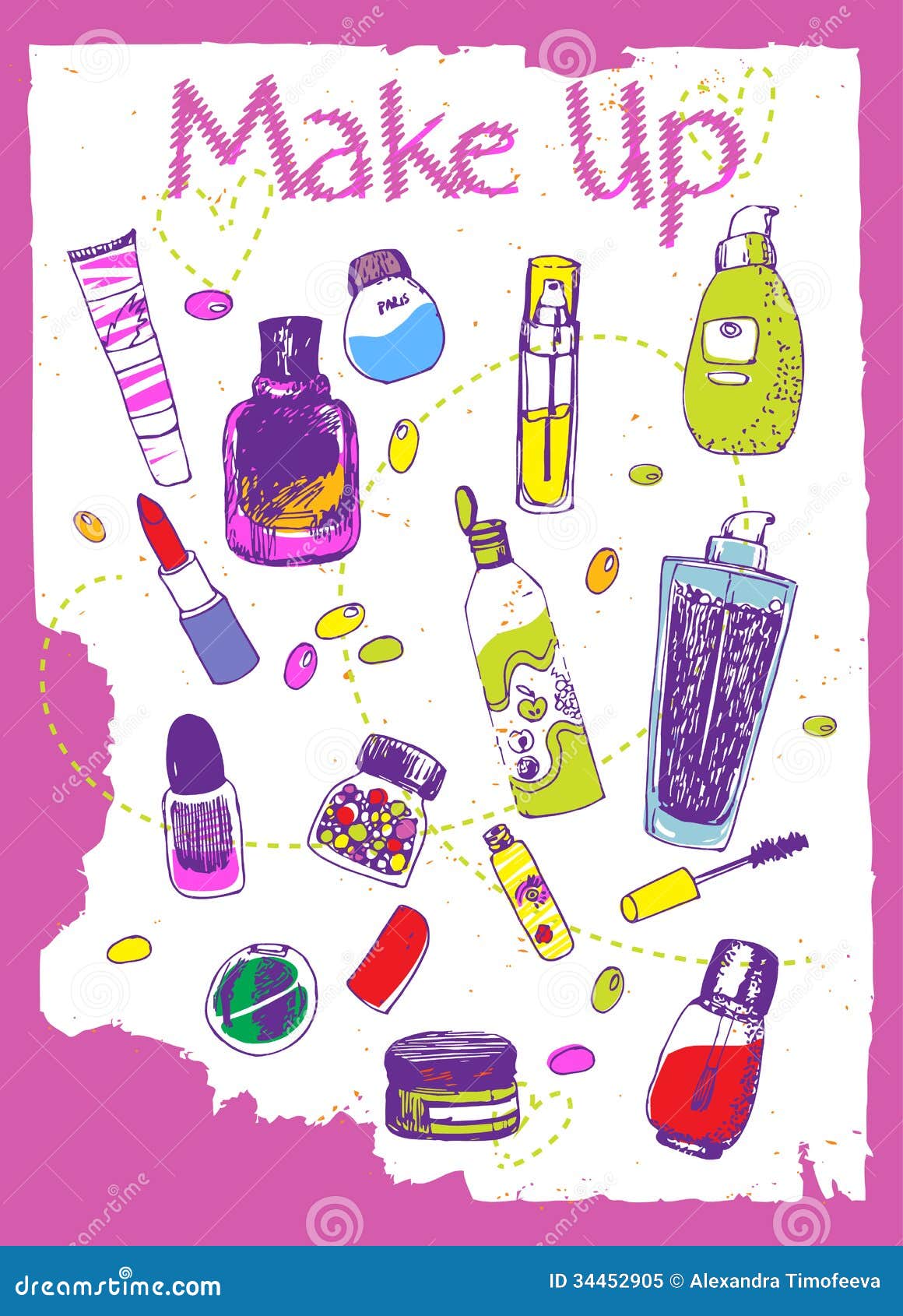 Set of Colorful Cosmetic Doodles Stock Vector - Illustration of bottle ...