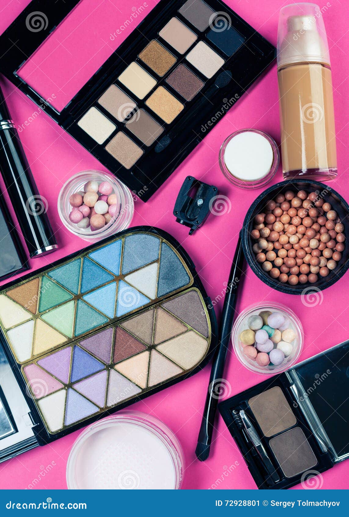 Set of colorful cosmetics stock image. Image of brush - 72928801