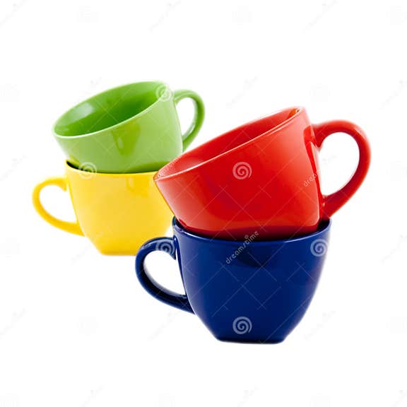 Set of Colorful Cups Isolated on White Stock Image - Image of cafe ...