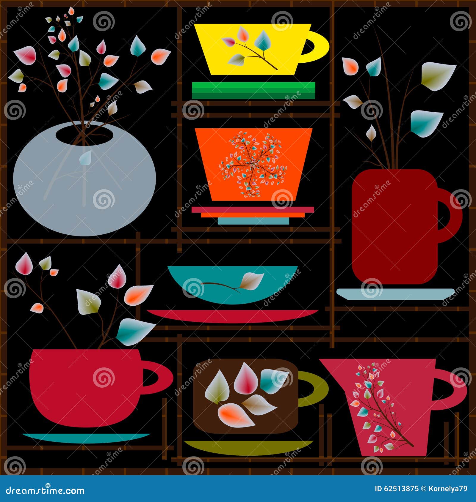 Set of Colorful Cups for Tea Stock Illustration - Illustration of ...