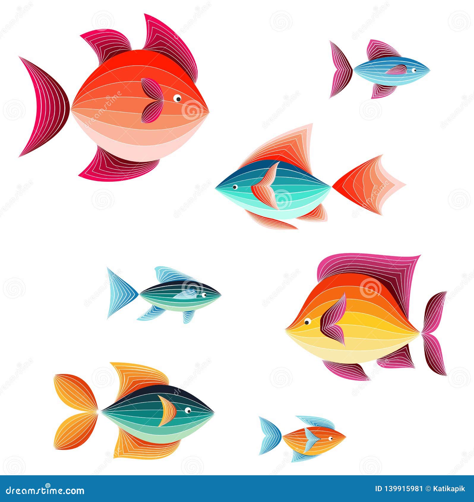 Set of Colorful, Cute Fish. Vector Illustration Stock Vector ...