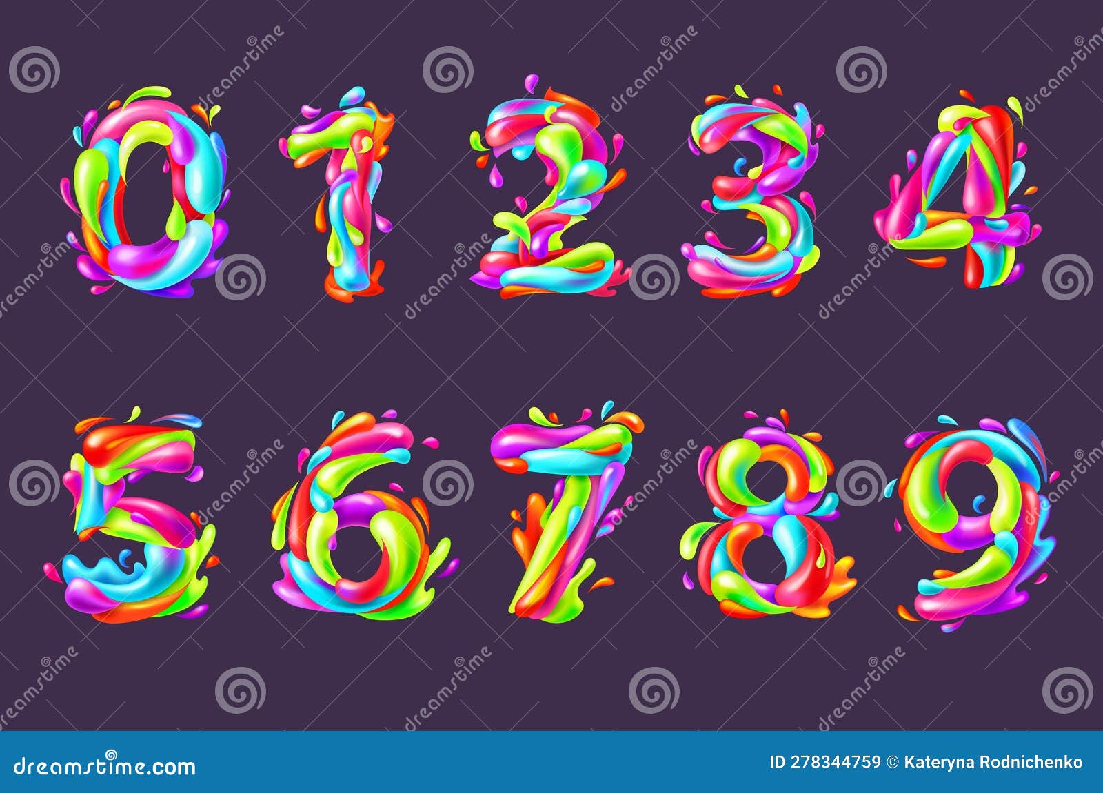Set of Colorful 3d Numbers on Dark Background Stock Vector ...