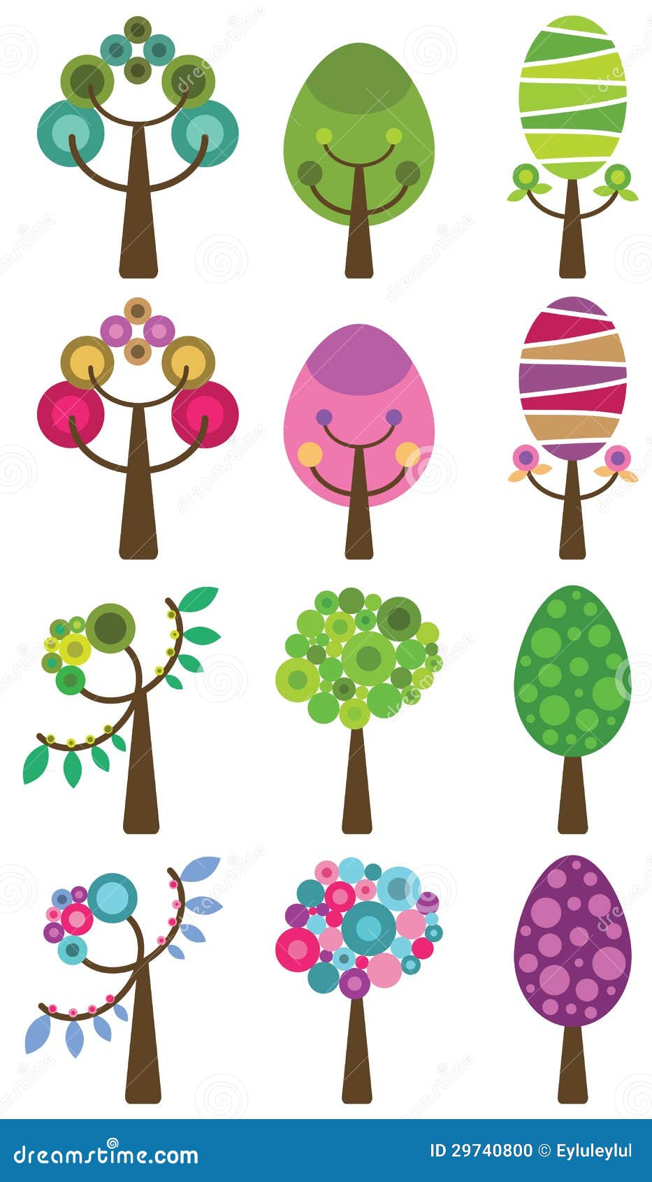 Set of Colorful Trees, Vector Illustration. Stock Vector - Illustration ...