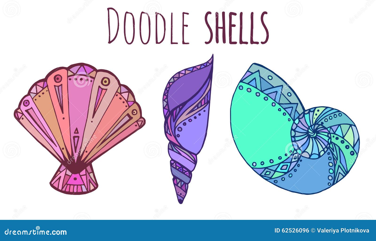 Set of Colorful Doodle Illustration of Seashell Stock Vector ...