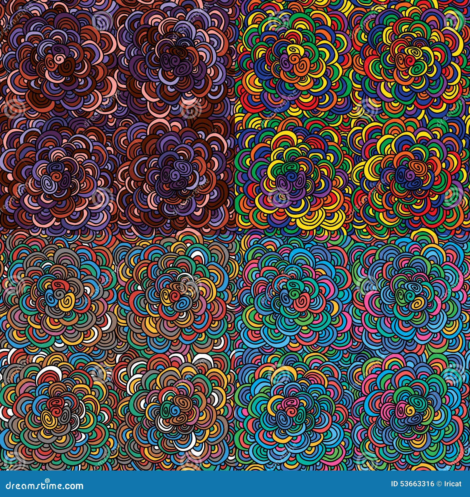 Set of Colorful Doodle Seamless Patterns. Stock Vector - Illustration ...