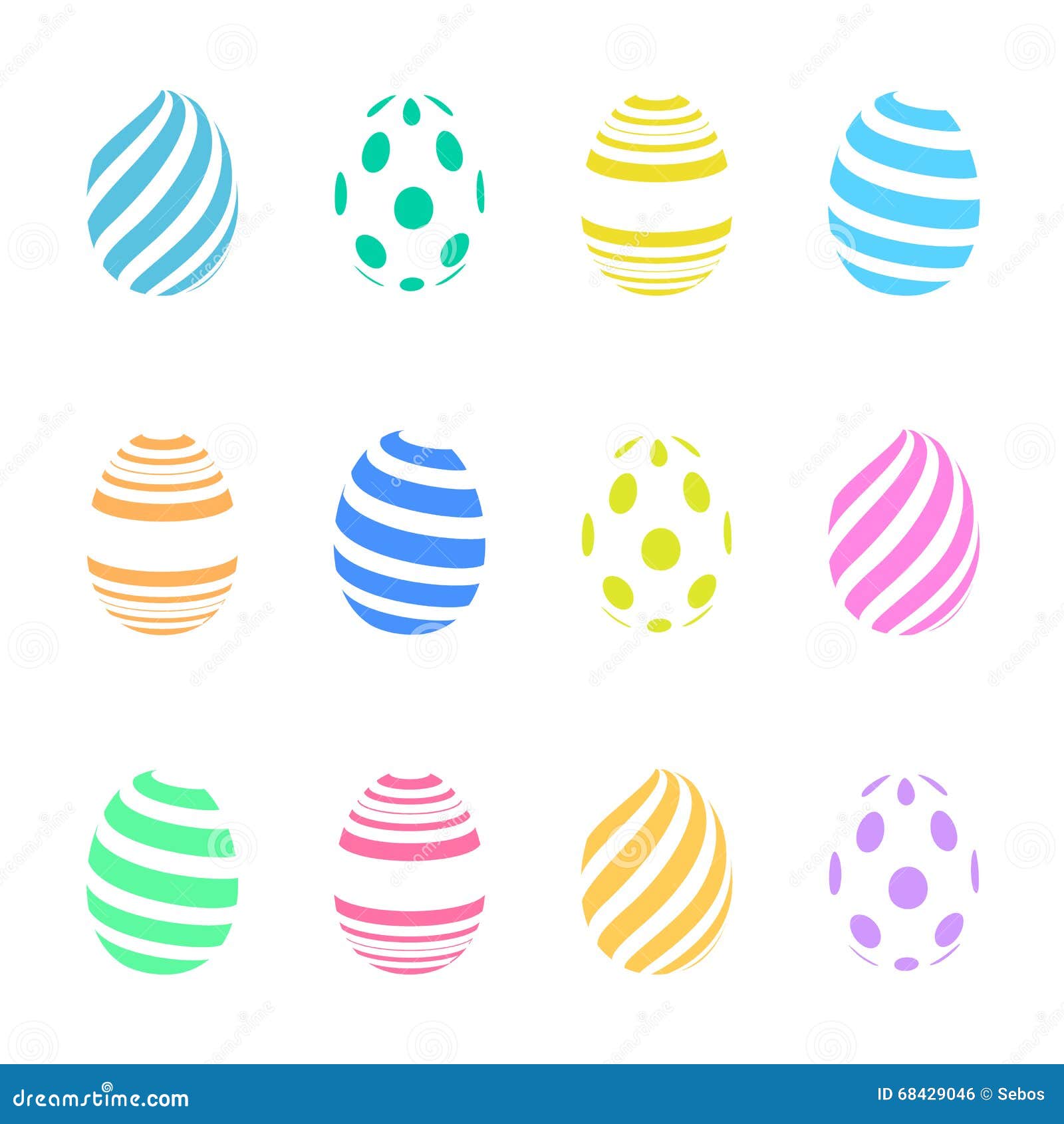 Set of Colorful Dots and Stripes Easter Eggs Stock Vector ...