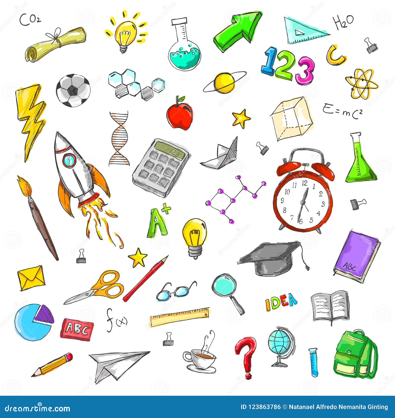 Set of Colorful Education Doodles Watercolor Stock Vector ...