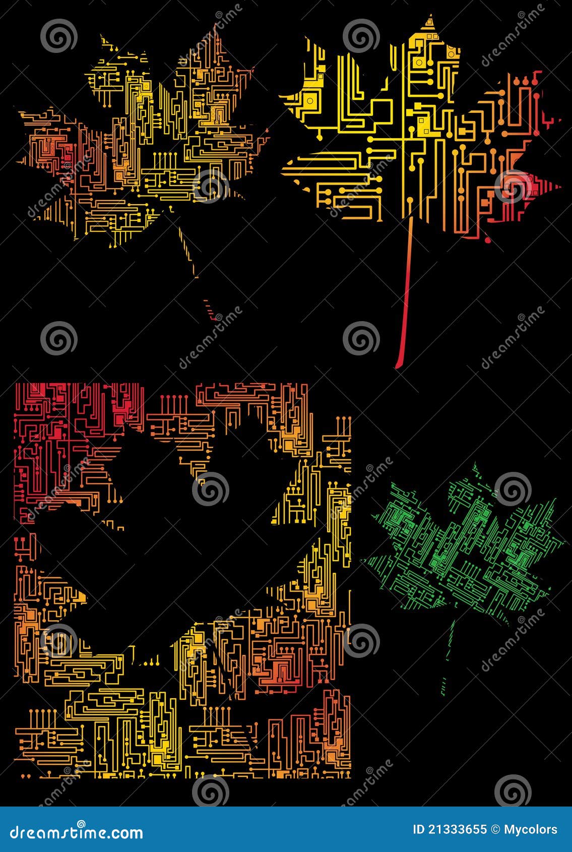 Set of Colorful Electronic Leaves - Eps Stock Vector - Illustration of ...
