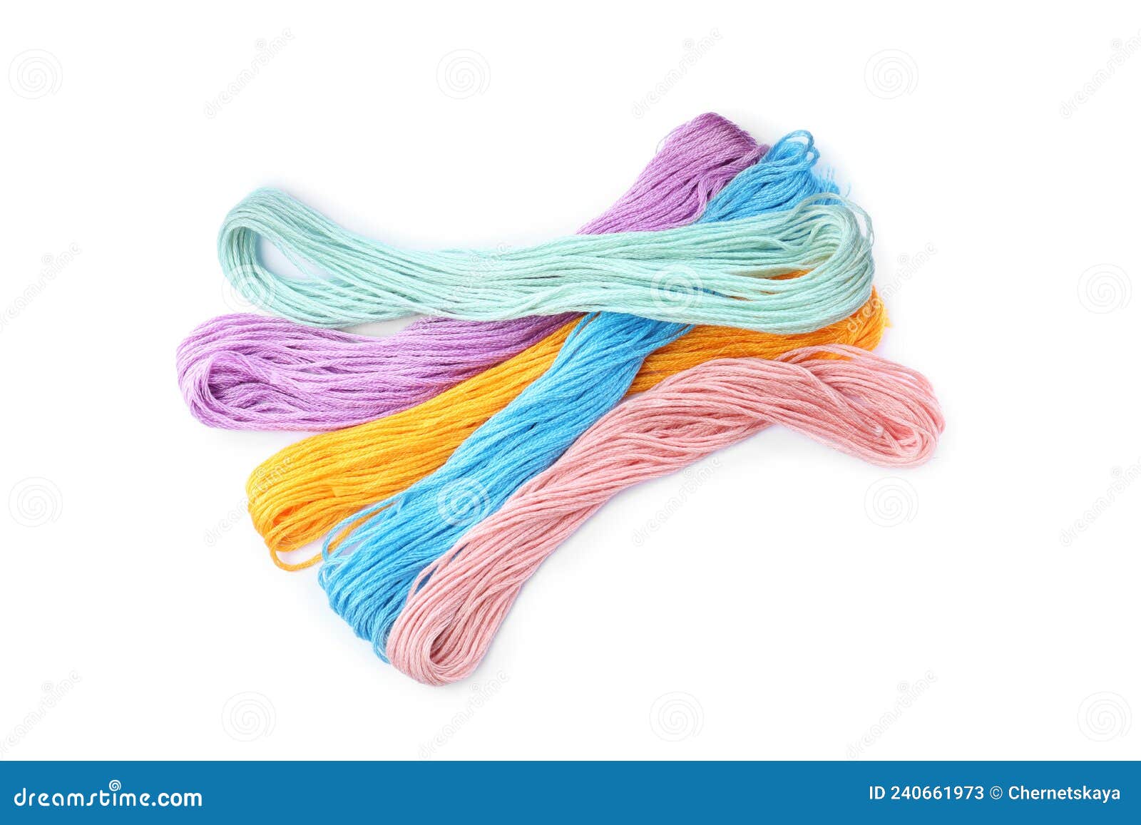 Set of Colorful Embroidery Threads on White Background, Top View Stock ...