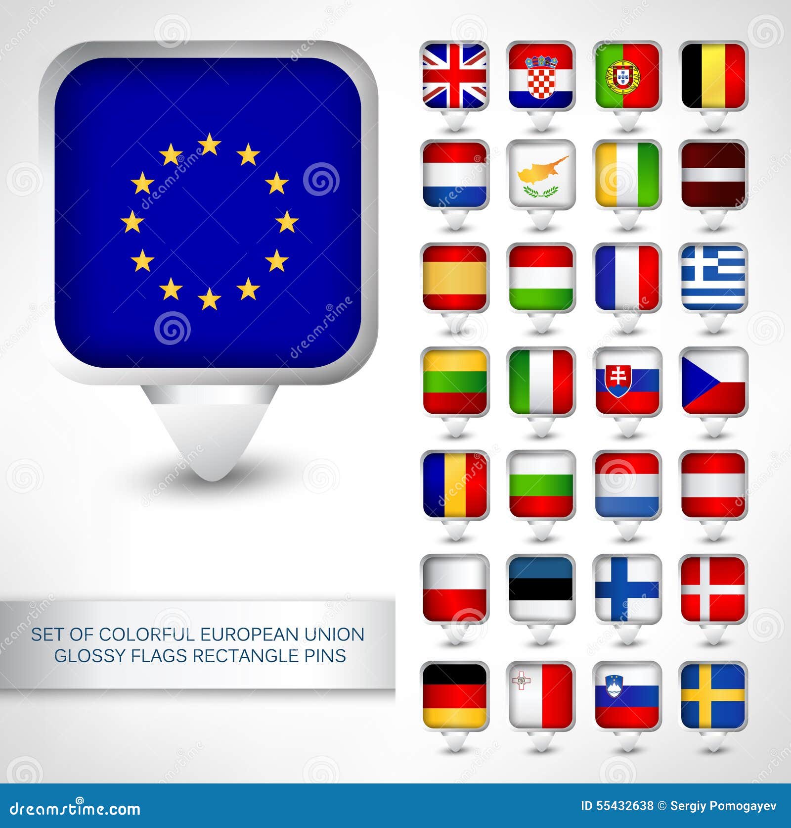 Set of Colorful EU Glossy Flags Rectangle Pins Stock Vector ...