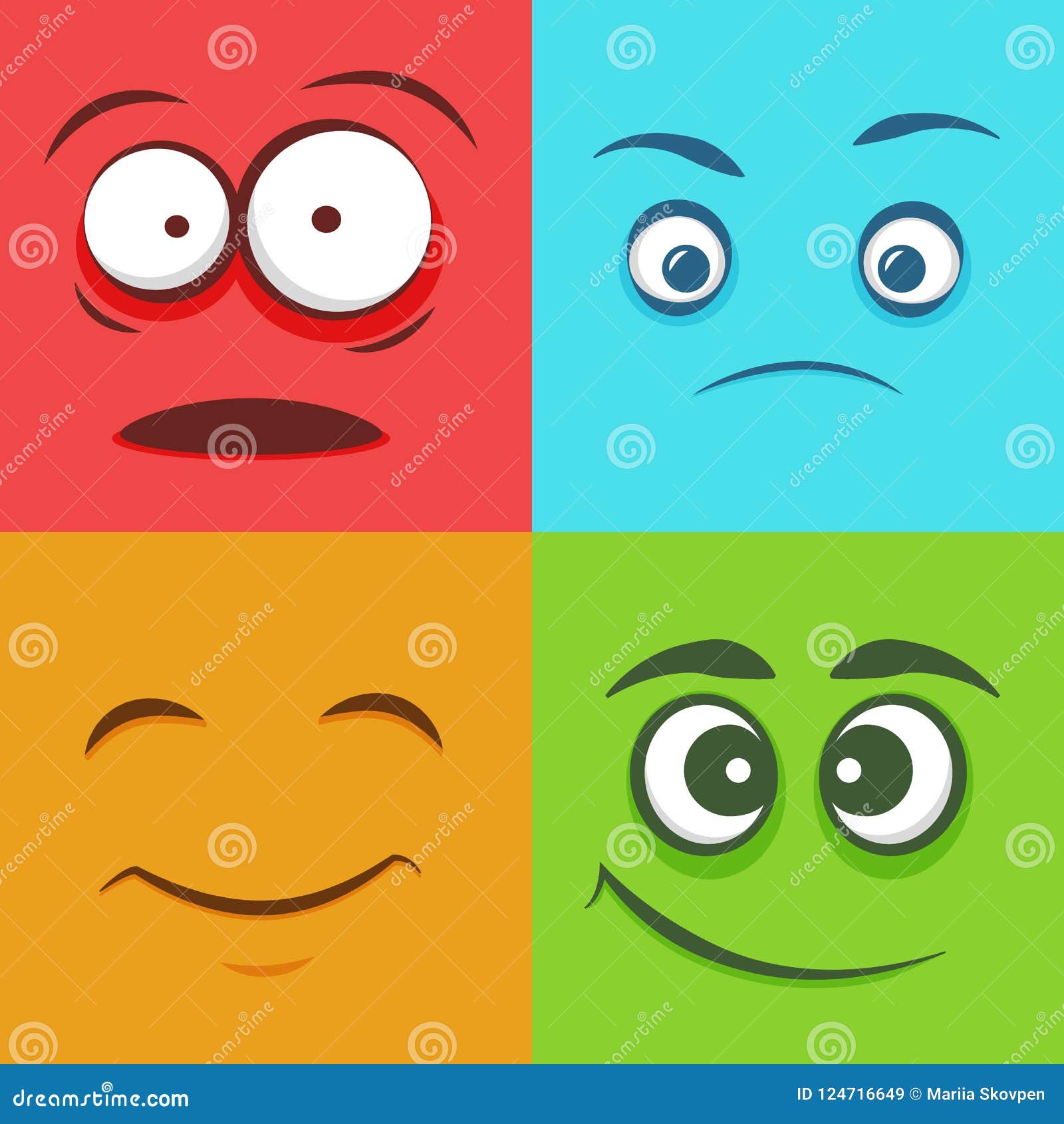 Set of Colorful Faces Emoticons, Emoji Flat Pattern Stock Vector ...